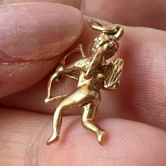 Jewelry | Vintage 14k Gold Ruby Cupid Guardian Angel With Arrow Charm ...
